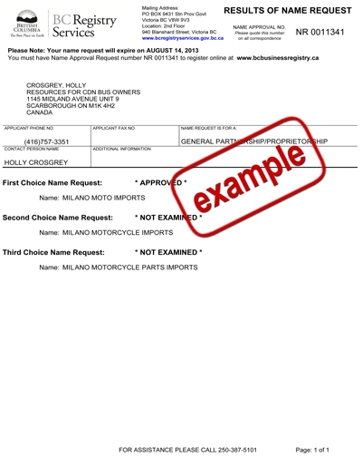 BC Name Reservation Report for BC Business Name Registrations ...