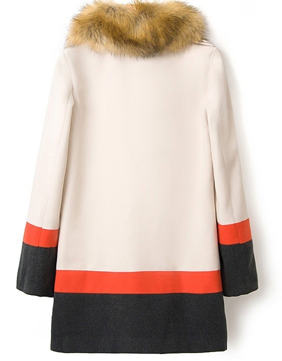 Color block faux fur wool coat - FaveThing.com
