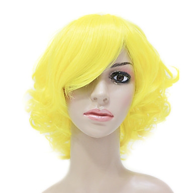 High Quality Capless Synthetic Fashion Yellow Short Curly Party Wig ...