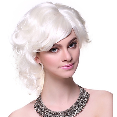 High Quality Capless Synthetic Short Curly White Fluffy Hair Wigs ...