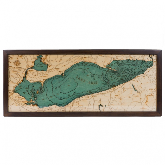 Laser-cut Bathymetric Chart of Lake Erie in Baltic Birch Wood ...