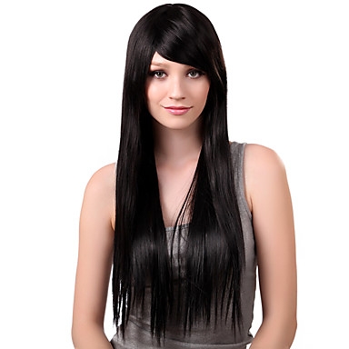 Long Straight Capless Black Synthetic Wig Side Bang - FaveThing.com