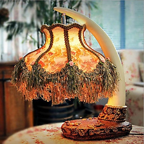 Nature Inspired Table Lamp Ivory Fashion Resin Body Fabric Floral Shade ...