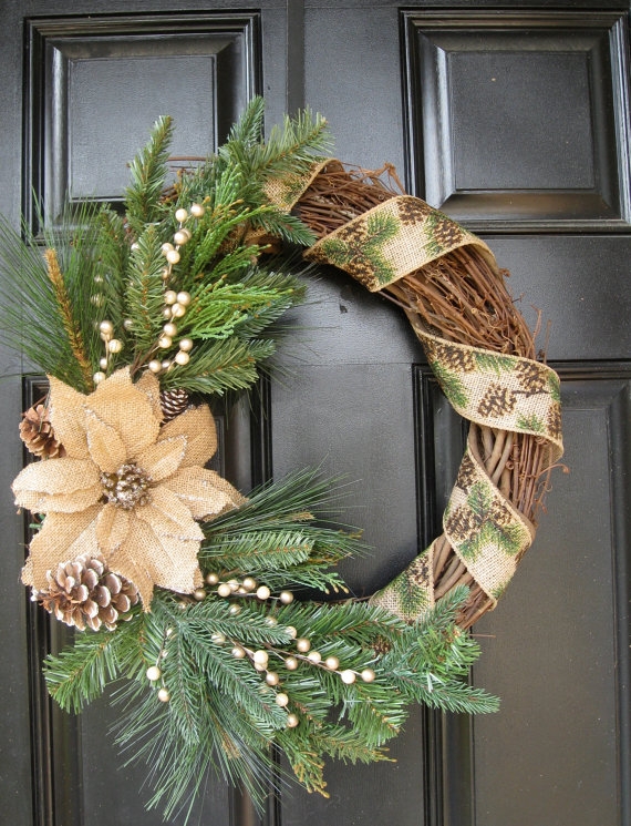 Rustic Evergreen and Burlap Christmas Wreath - FaveThing.com